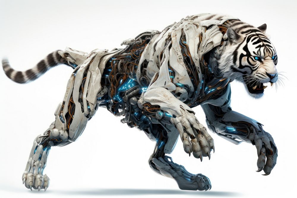 Cyborg tiger leaping wildlife animal | Free Photo - rawpixel