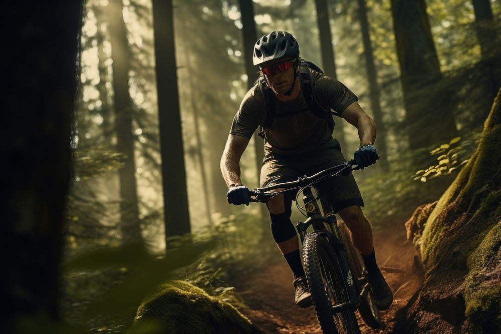 Mature man riding bike forest | Free Photo - rawpixel