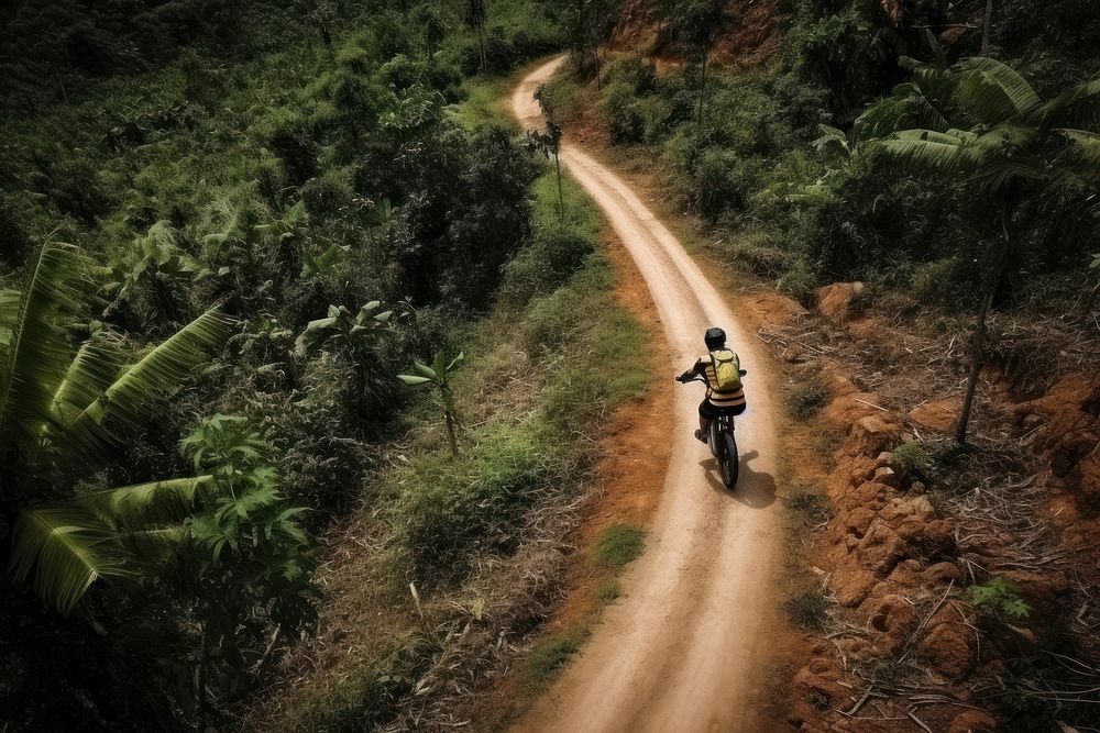 Woman adventure forest trail motorcycle | Free Photo - rawpixel