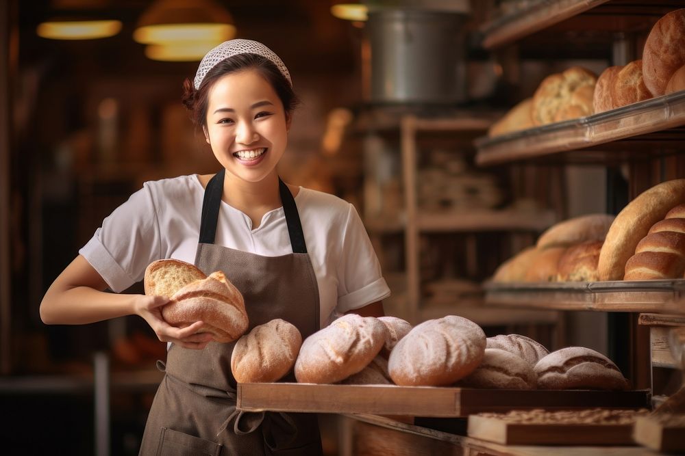 Asian bakery owner holding tray | Premium Photo - rawpixel