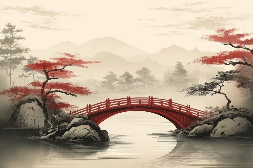 Vintage japanese bridge illustration architecture | Free Photo ...