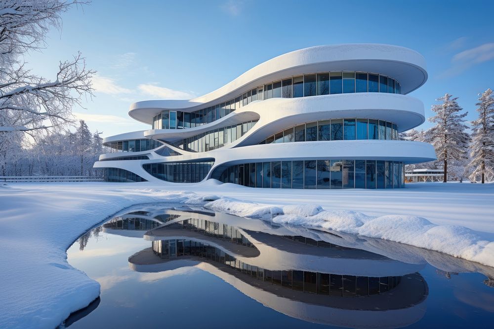 Modern building architecture reflection landscape. | Premium Photo ...