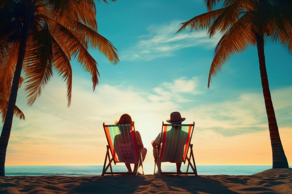 Couple chilling beach chairs vacation | Premium Photo - rawpixel