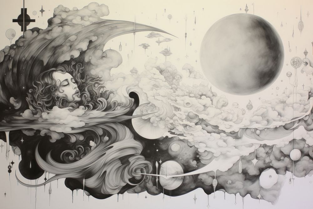 Celestial drawing painting sketch art. | Premium Photo Illustration ...