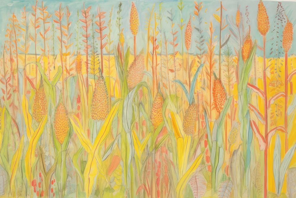 Corn fieldg backgrounds painting drawing. | Free Photo Illustration ...