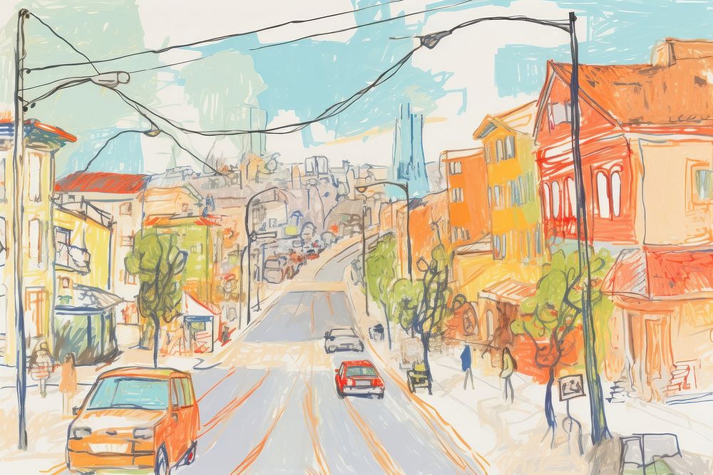 City road drawing sketch painting. | Free Photo Illustration - rawpixel