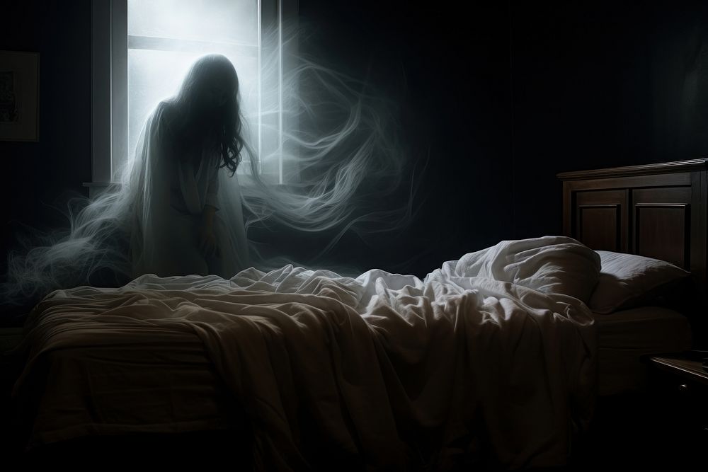 Ghost bed bedroom adult architecture. | Premium Photo Illustration ...