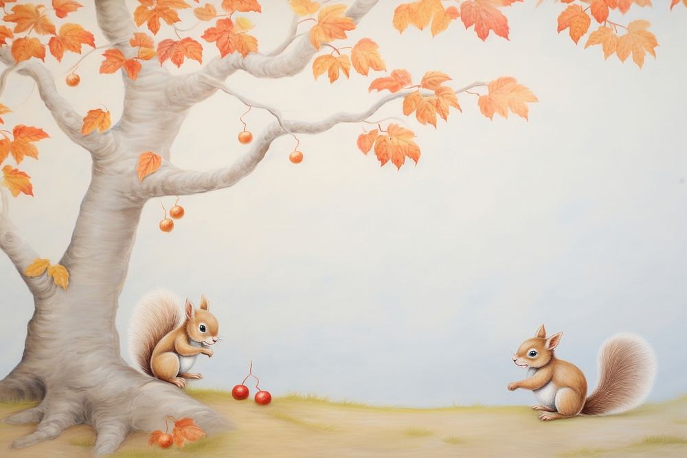 Painting autumn leaves squirrel border | Free Photo Illustration - rawpixel
