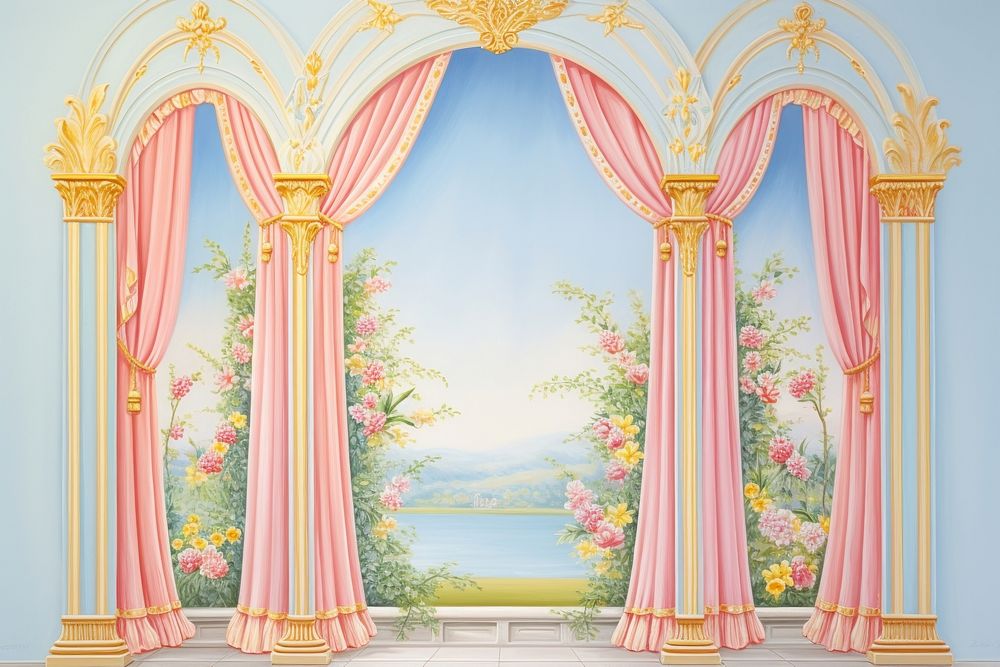 Painting curtain border architecture wallpaper | Premium Photo ...