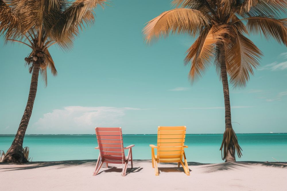 Couple chilling beach chairs furniture | Free Photo - rawpixel