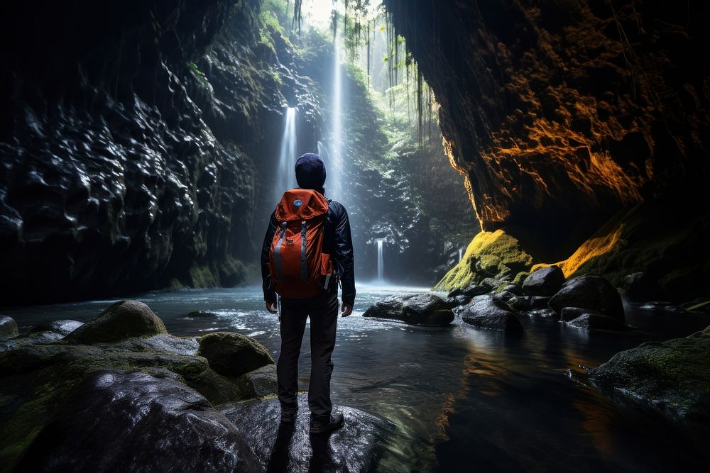Man wearing backpack cave photography | Premium Photo - rawpixel