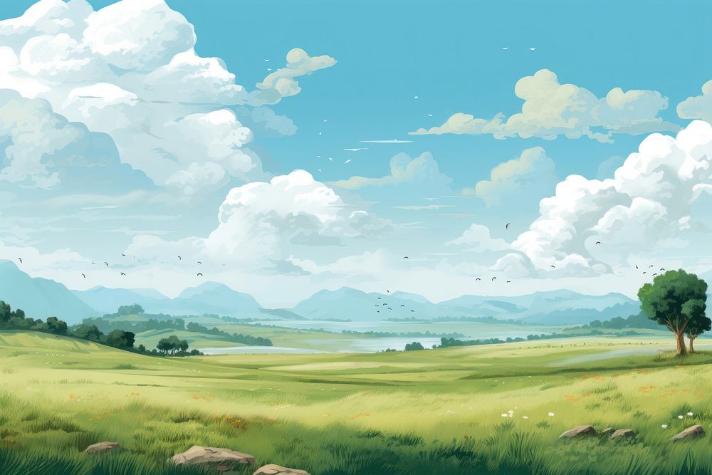 Scenery simplified empty grassland landscape | Premium Photo ...