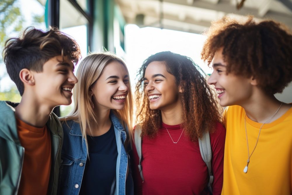 4 teens team laughing smiling | Free Photo - rawpixel