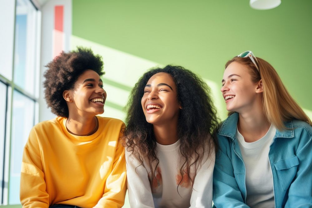 3 teens team laughing smiling | Premium Photo - rawpixel