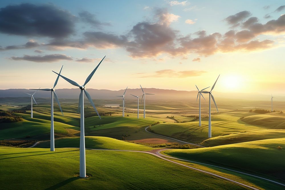 Rolling agricultural land landscape windmill | Premium Photo - rawpixel