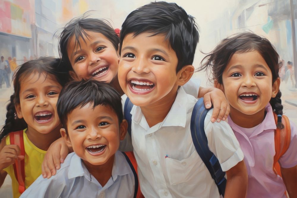 Smiling happy fun children. AI | Premium Photo Illustration - rawpixel