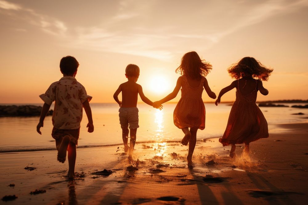 Children playing vacation holiday sunset. | Premium Photo - rawpixel