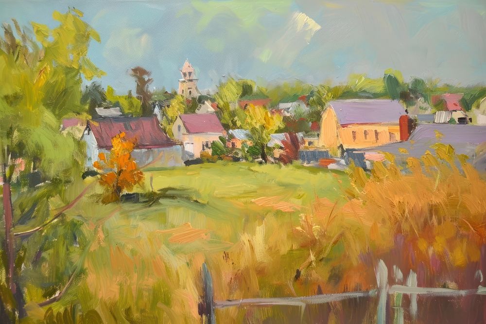 Town painting architecture outdoors. | Premium Photo Illustration ...