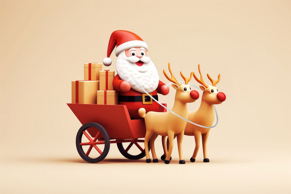 Santa claus riding raindeer-cart decoration | Free Photo Illustration ...