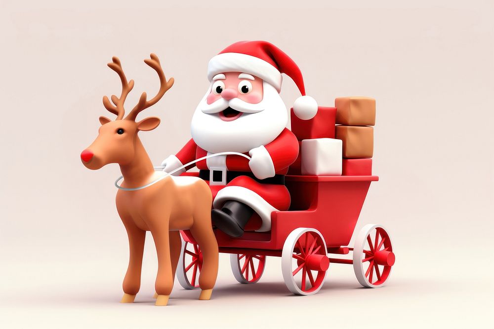 Santa claus riding raindeer-cart decoration | Free Photo Illustration ...