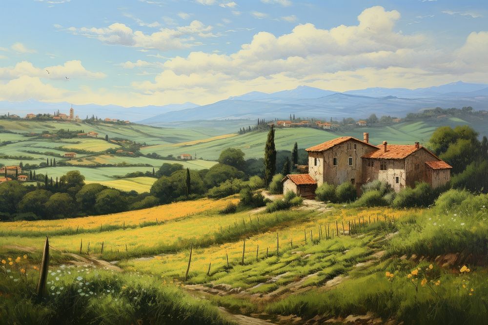 Italian countryside field house farm. | Free Photo Illustration - rawpixel