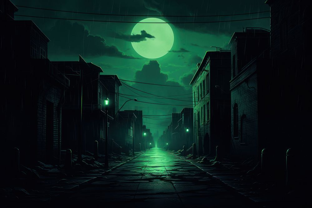 Minimal green background street night | Free Photo Illustration - rawpixel