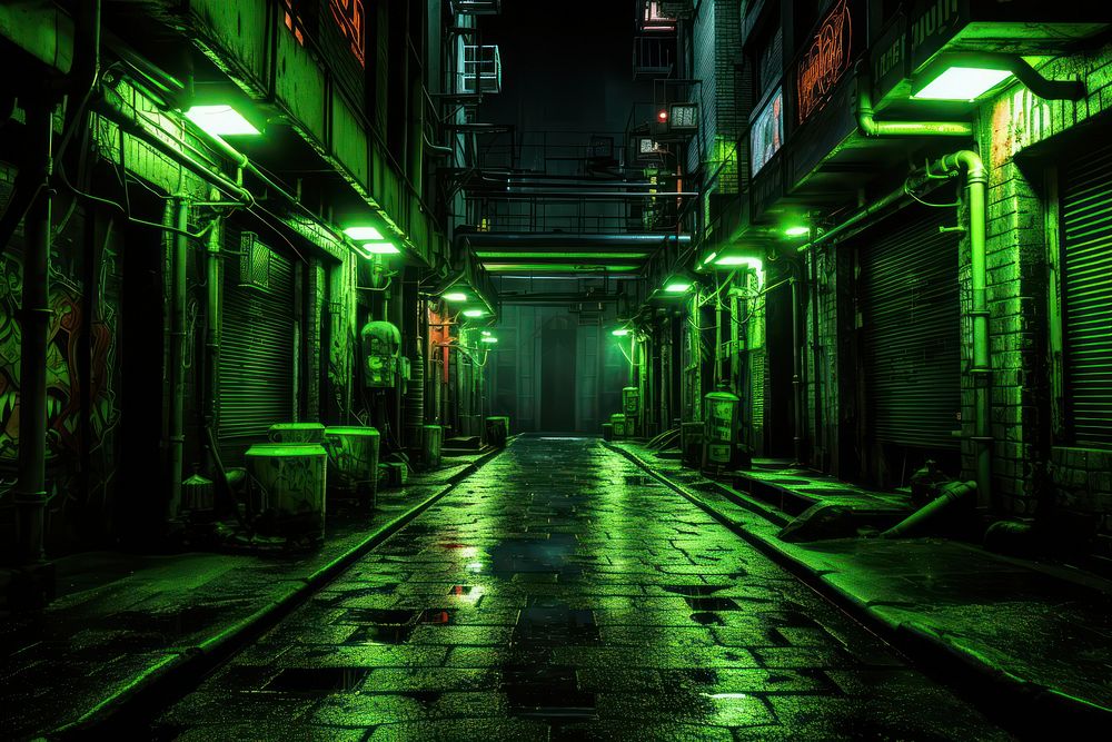 Neon green background street alley | Premium Photo - rawpixel