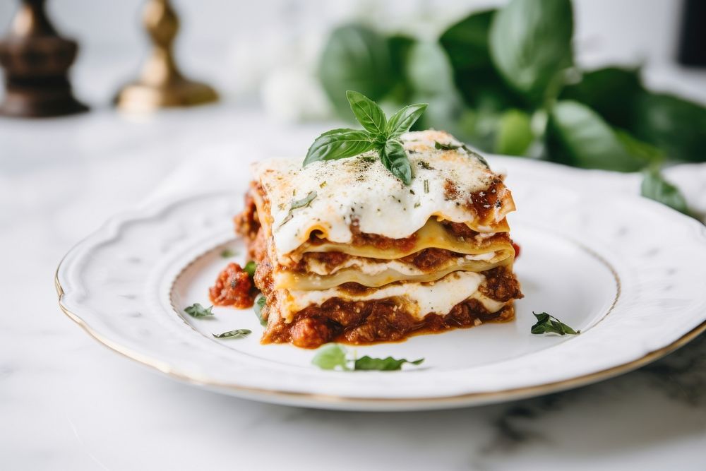 Photo lasagna plate table food. | Free Photo - rawpixel