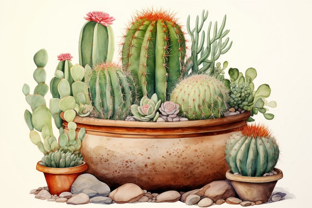 cute cactus pot is placed | Free Photo Illustration - rawpixel