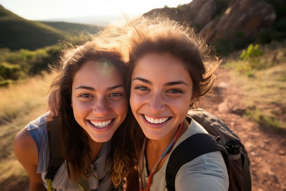 Hiking adventure laughing portrait. AI | Free Photo - rawpixel