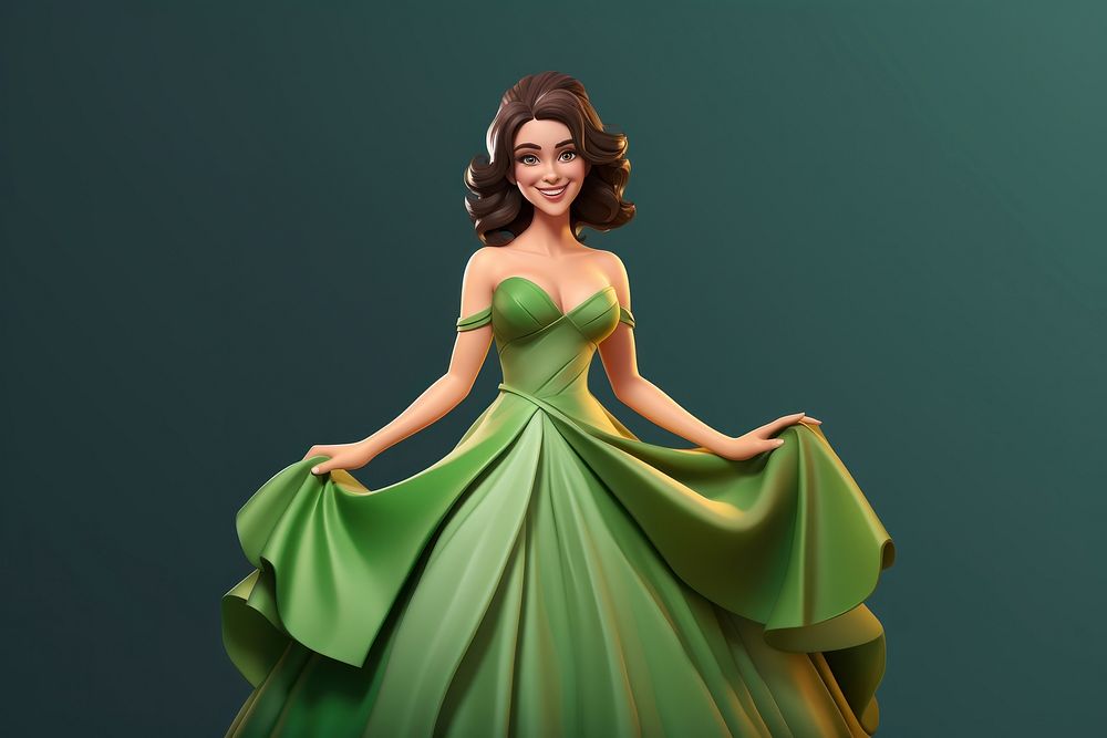 Happy woman prom dress cartoon | Free Photo Illustration - rawpixel