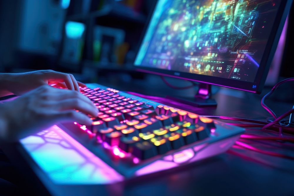 Neon computer keyboard illuminated electronics | Free Photo - rawpixel