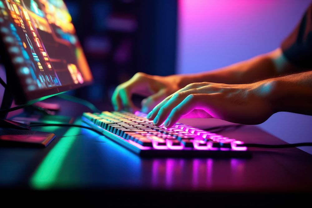 Neon computer keyboard working light | Free Photo - rawpixel
