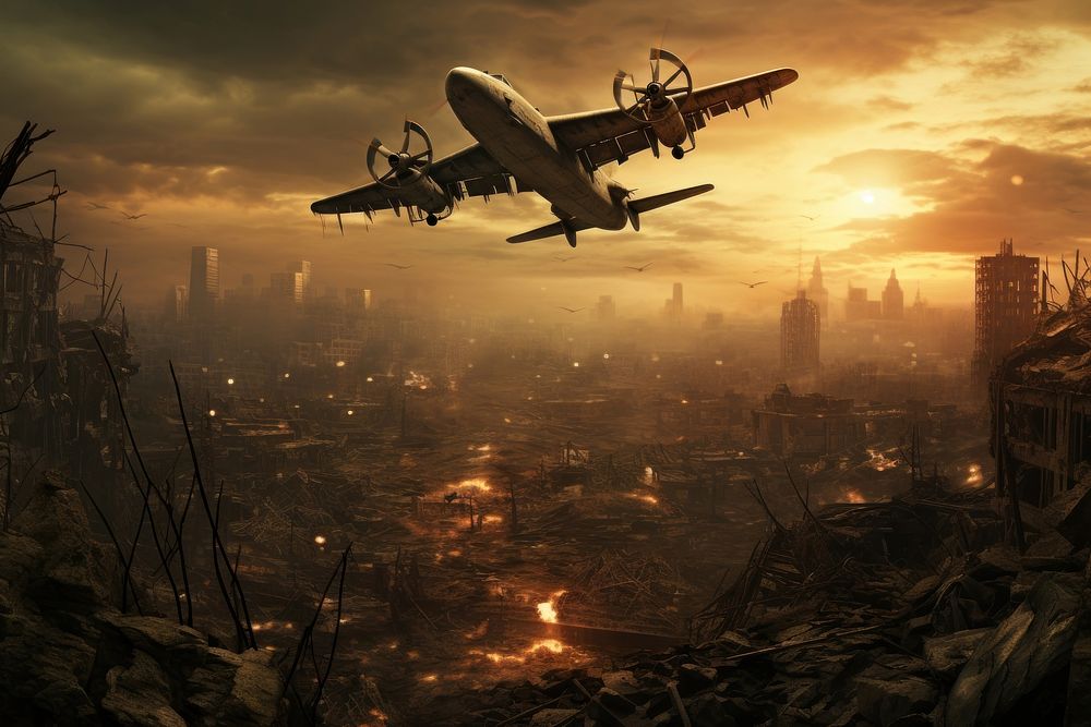 Post-apocalyptic city aircraft military airplane. | Free Photo - rawpixel