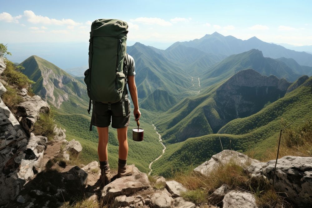 Hiking backpacking mountaineering exploration. AI | Premium Photo ...