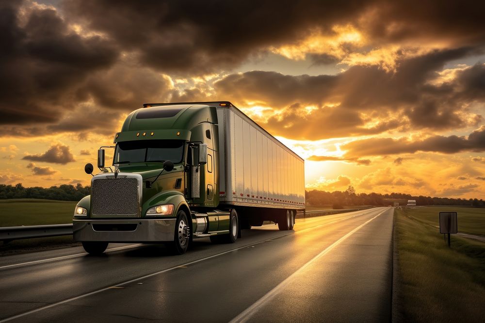 Moving truck vehicle highway sunset. | Free Photo - rawpixel
