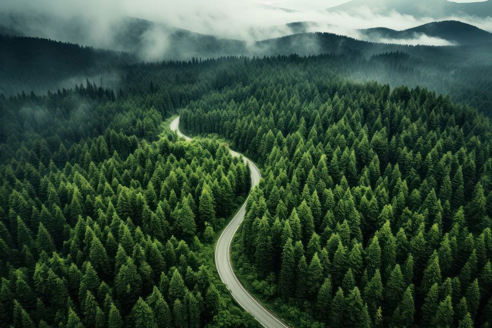 Pine tree mountain road nature | Free Photo - rawpixel