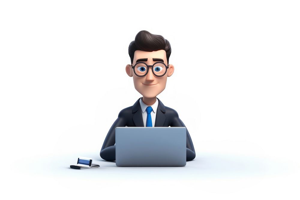 Businessman desk laptop computer cartoon. | Premium Photo Illustration ...