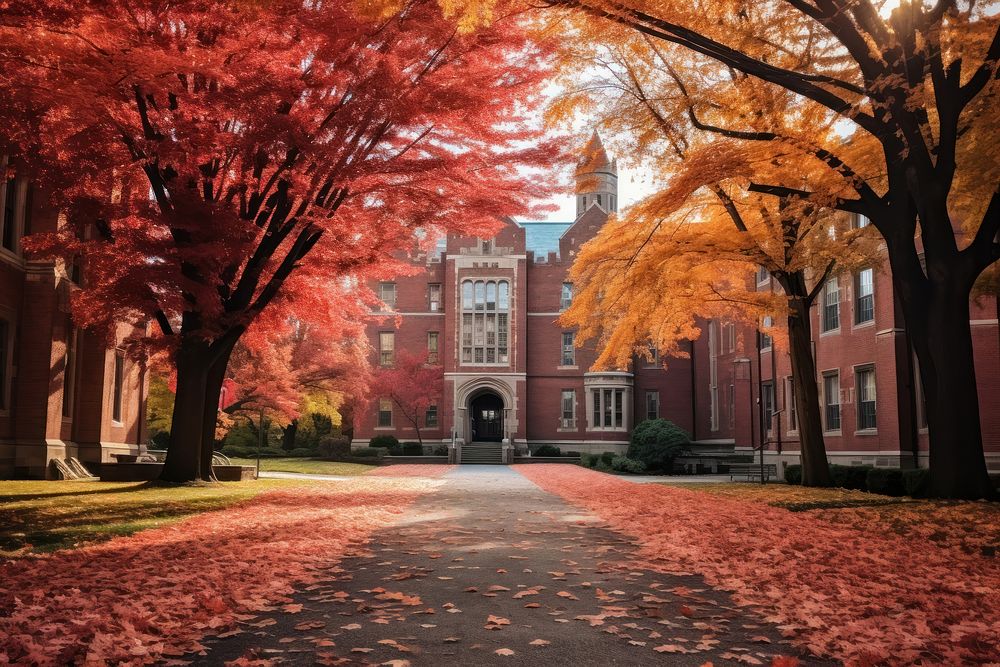 College autumn neighbourhood architecture. AI | Premium Photo - rawpixel