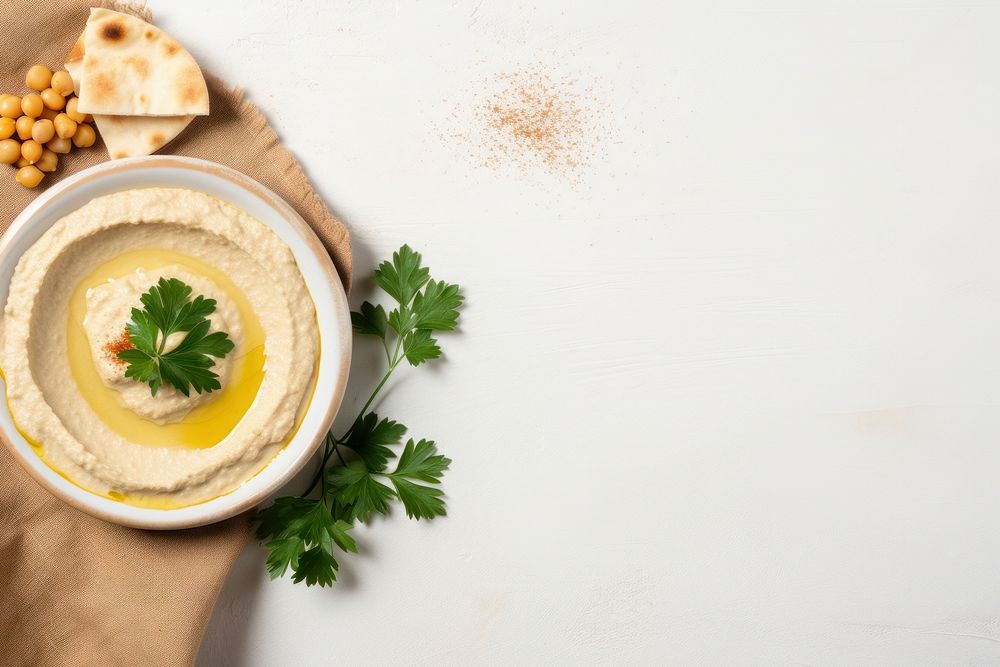 Hummus table plant herbs. AI | Premium Photo - rawpixel