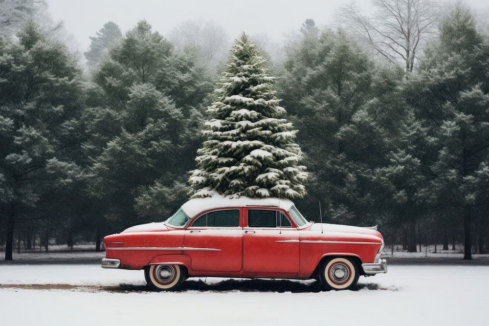 red car Christmas tree vehicle | Free Photo - rawpixel