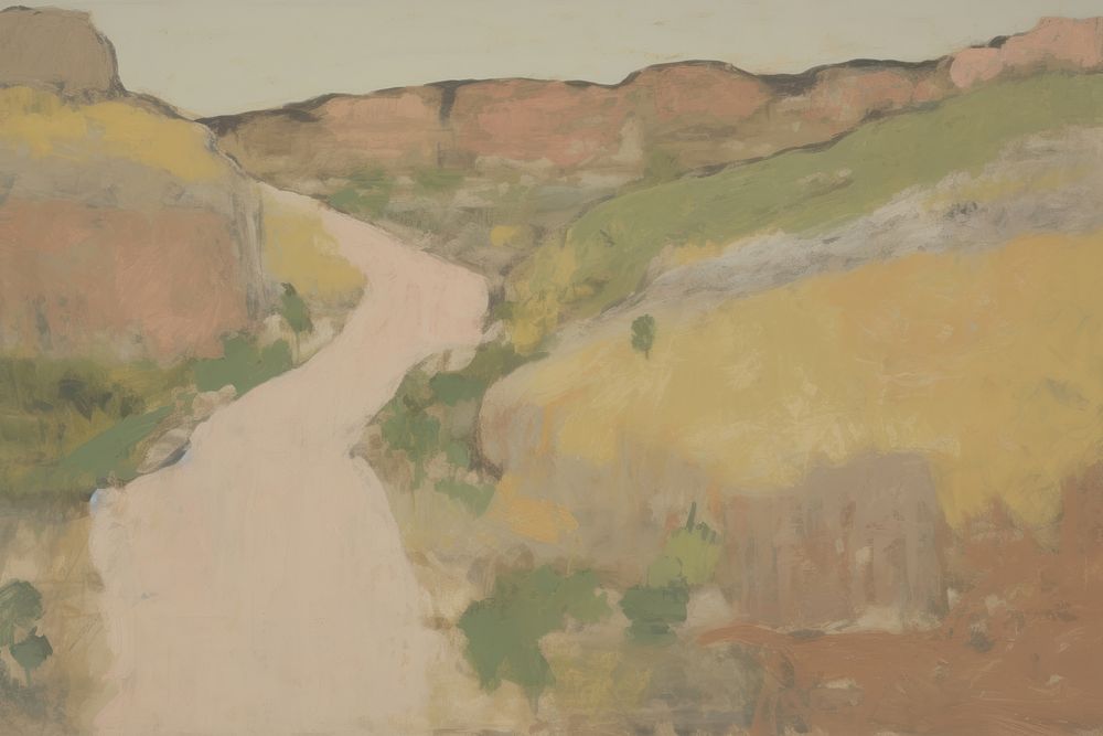 Road landscape painting art outdoors. | Free Photo Illustration - rawpixel