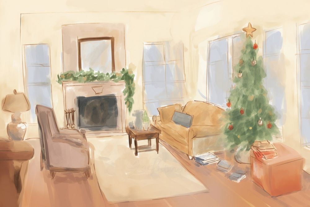 Living room christmas day architecture | Free Photo Illustration - rawpixel