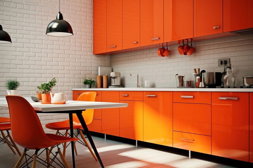 Kitchen color orange architecture furniture | Premium Photo - rawpixel