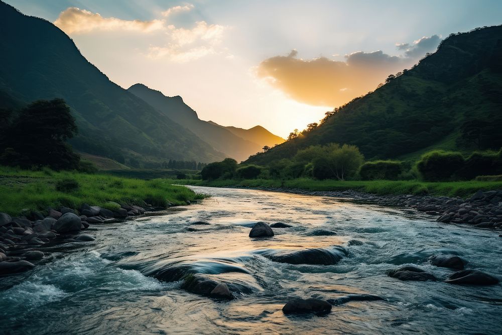 Green mountain river landscape outdoors. | Free Photo - rawpixel