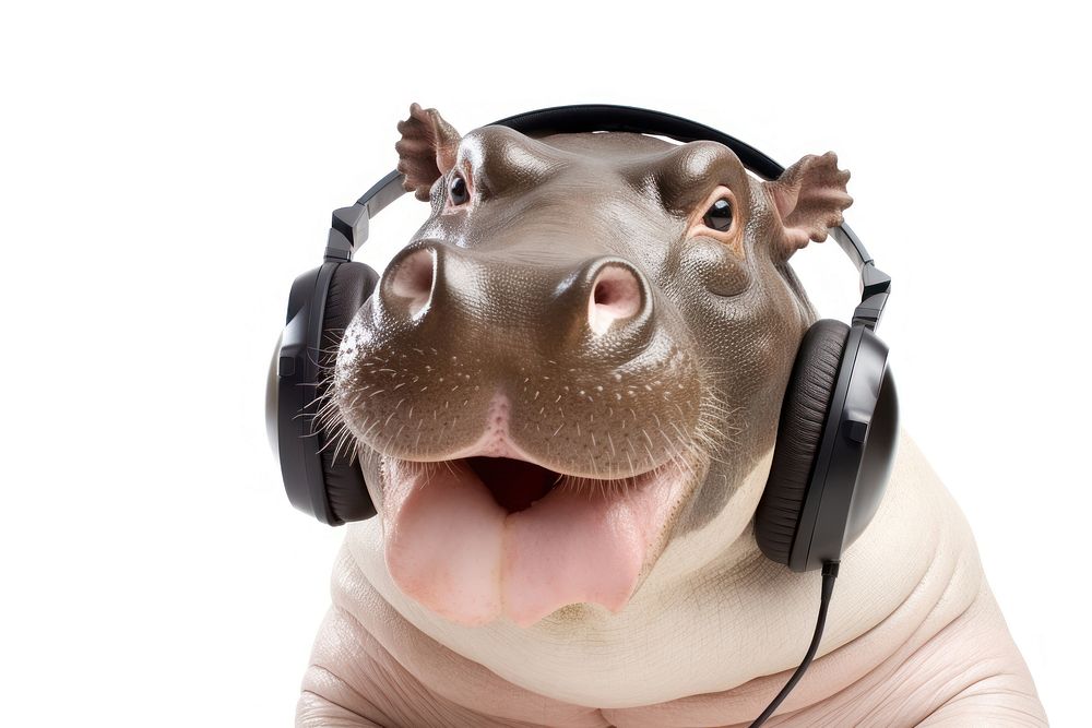 Hippo headphones headset mammal. AI | Free Photo - rawpixel