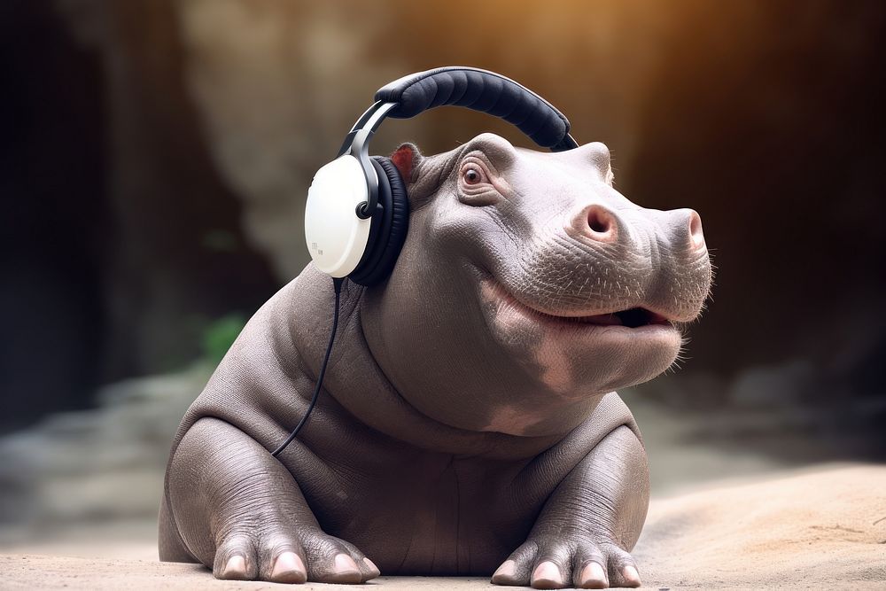 Hippo headphones animal mammal | Free Photo - rawpixel