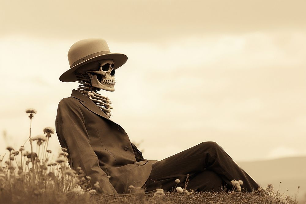 Skeleton sepia photography sitting relaxation | Free Photo - rawpixel