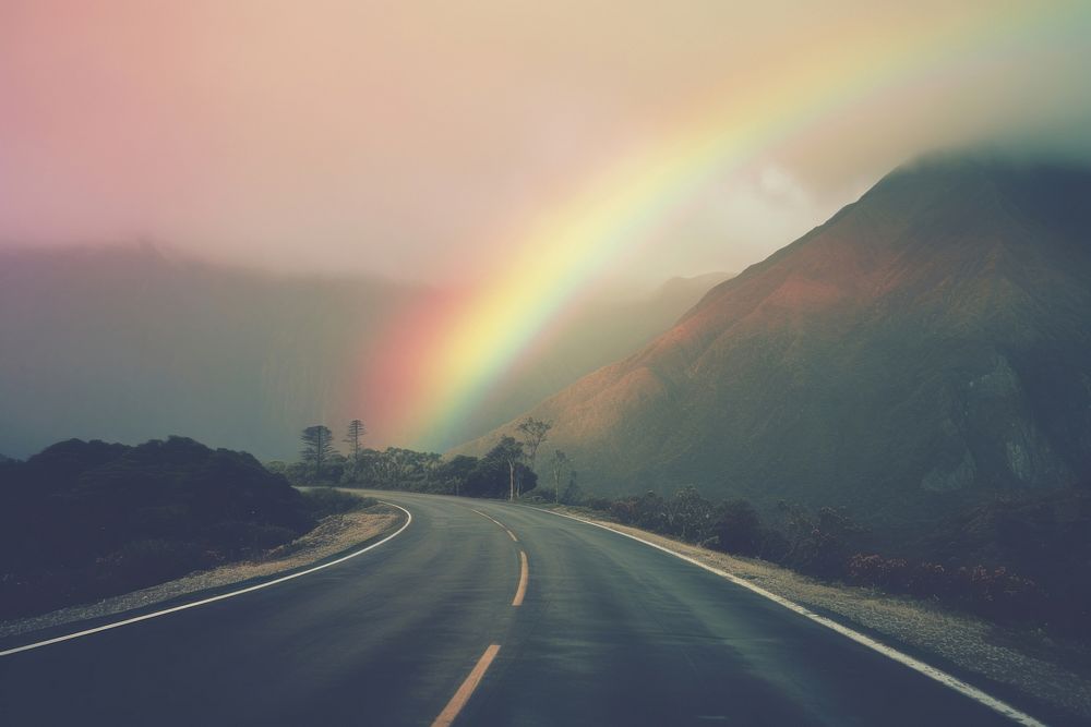 road wwith mountain background rainbow | Premium Photo - rawpixel