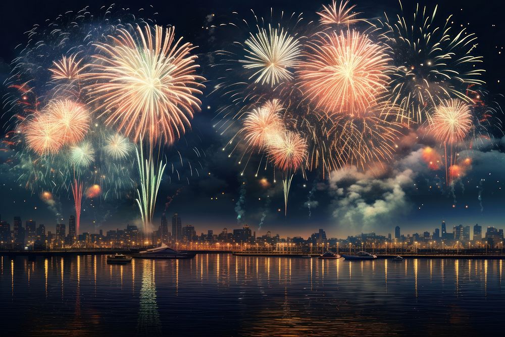 Fireworks architecture cityscape outdoors | Free Photo Illustration - rawpixel